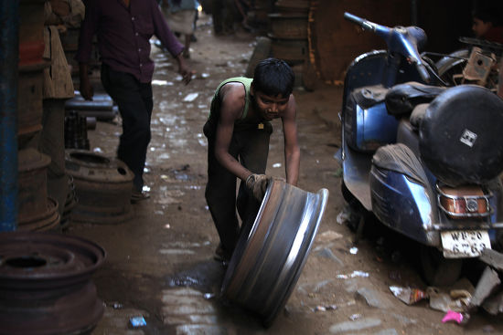 Unidentified Child Labour Rolls Steel Rim Editorial Stock Photo - Stock ...