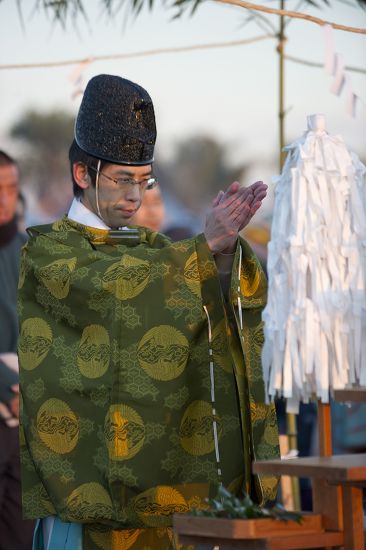 Japanese Shinto Priest Offers Prayer Rising Editorial Stock Photo ...