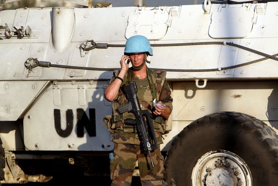 French Un Soldier Speaks On His Editorial Stock Photo - Stock Image ...