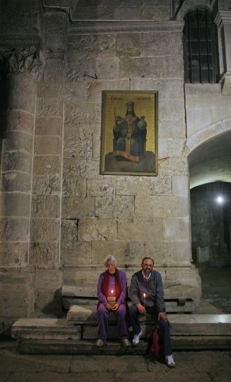 Christian Pilgrims Rest Under Painting Jesus Editorial Stock Photo ...