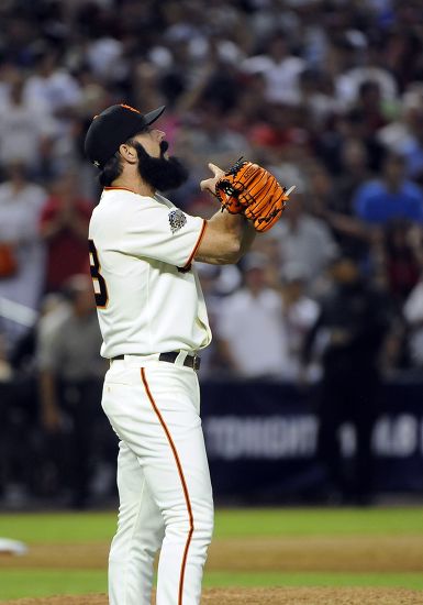 National League Pitcher Brian Wilson Reacts Editorial Stock Photo ...