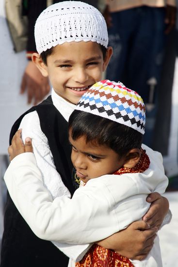 Indian Muslim Children Hug Each Other Editorial Stock Photo - Stock ...
