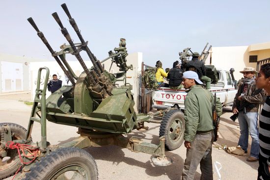Libyan Rebels Pictured Alongside Their Weapons Editorial Stock Photo ...