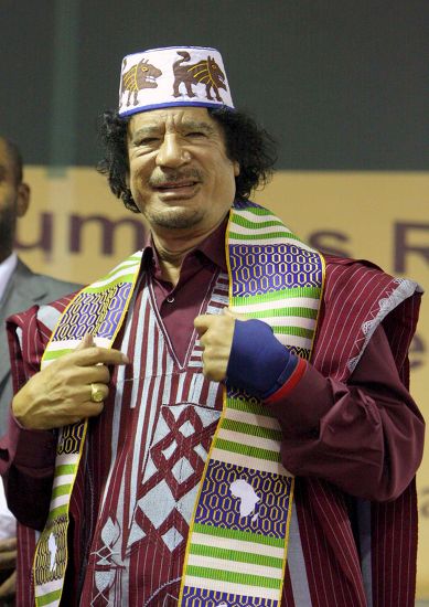 Libyan Leader Muammar Gaddafi Wearing African Editorial Stock Photo ...