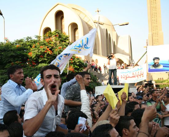 Egyptian Coptic Christians Shout Slogans Duringn Editorial Stock Photo ...