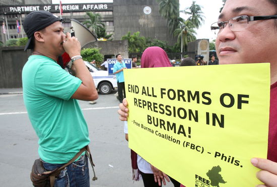 Filipino Acitvist Hold Placards During Protest Editorial Stock Photo ...