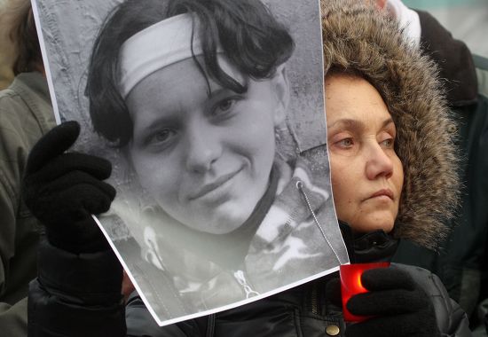 Woman Holding Portrait Reporter Anastasia Baburova Editorial Stock ...