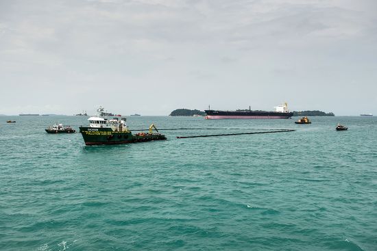 Vessels Towing Oil Containment Boom Part Editorial Stock Photo - Stock ...