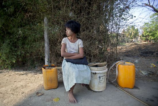 Girl Sits On Yoke Water Buckets Editorial Stock Photo - Stock Image ...