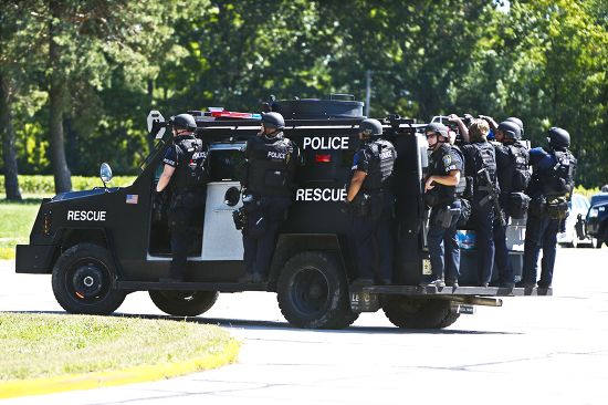 Police Officers Ride On Armored Vehicle Editorial Stock Photo - Stock ...