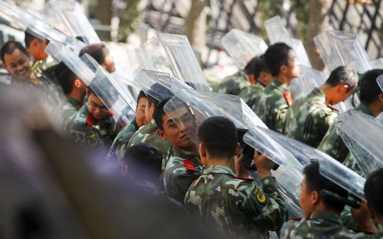 Chinese Paramilitary Police Take Cover Behind Editorial Stock Photo ...