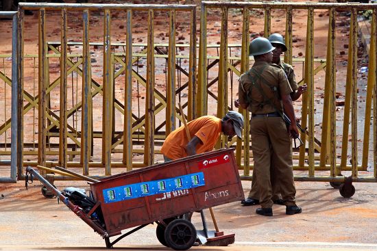 Municipal Worker Cleaning Streets While Policemen Editorial Stock Photo ...