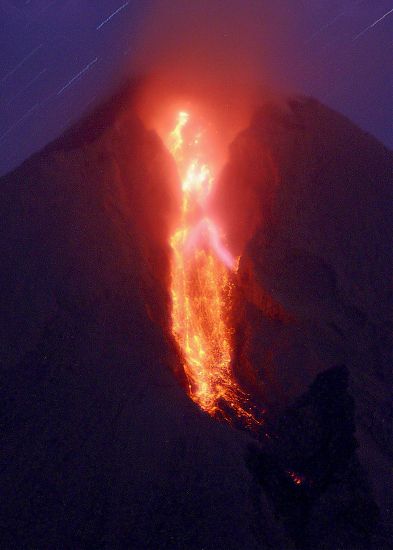 Hot Lava Flows Mount Merapi Volcano Editorial Stock Photo - Stock Image ...