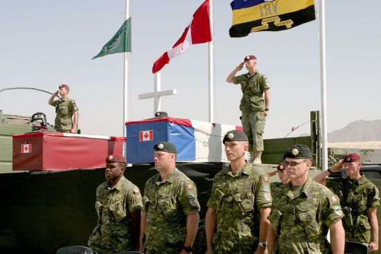 Canadian Soldiers Salute Front Caskets Their Editorial Stock Photo ...