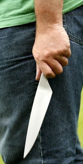 Hand Man Holding Large Kitchen Knife Editorial Stock Photo - Stock ...