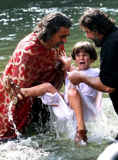 Macedonian Orthodox Christian Priest Baptises Litlle Editorial Stock ...