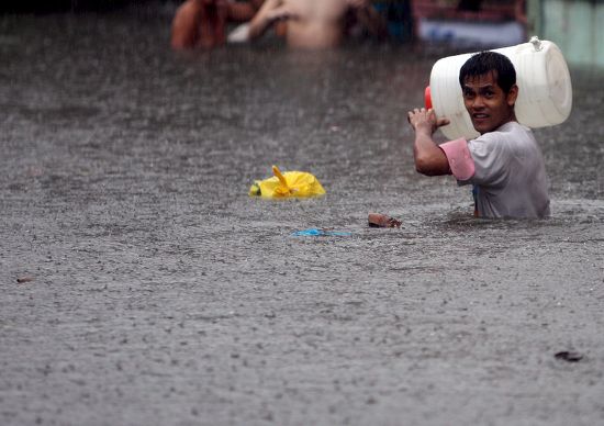 Filipino Man Wades Chest Deep Flood Editorial Stock Photo - Stock Image ...