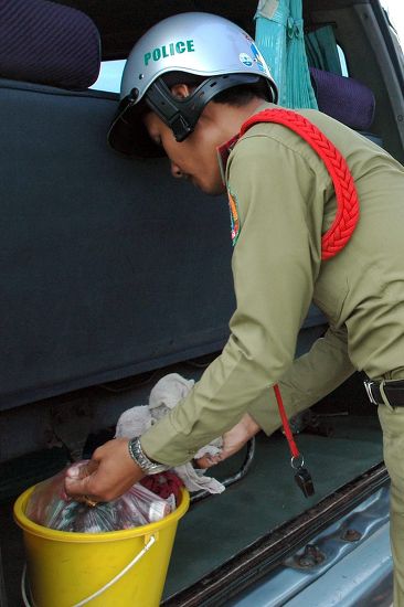 Policeman Checks Car Security Checkpoint Vientiane Editorial Stock ...