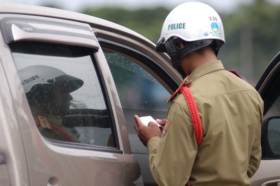 Policeman Checks Car Security Checkpoint Vientiane Editorial Stock ...