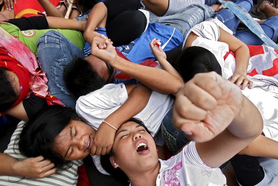 Filipino Protesters Lie On Ground Shout Editorial Stock Photo - Stock ...