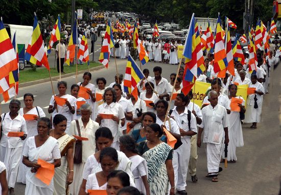 Lay Devotees Carrying Buddhist Flags March Editorial Stock Photo ...