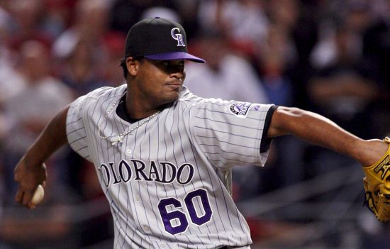 Colorado Rockies Manny Corpas Delivers Pitch Editorial Stock Photo ...