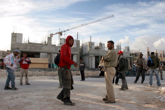 Palestinian Construction Workers Mill Around They Editorial Stock Photo ...