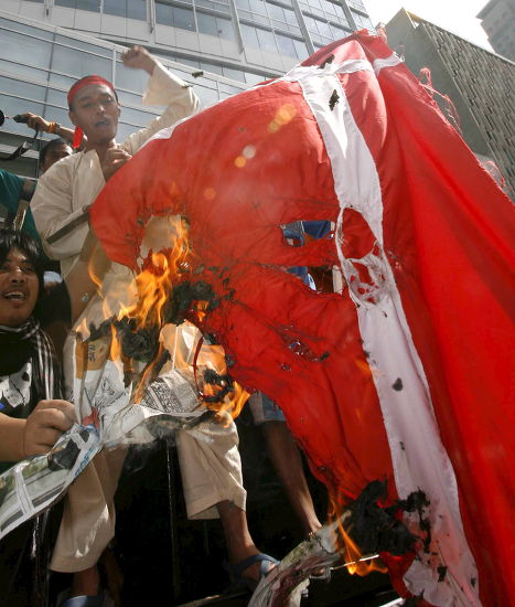Muslim Protesters Burn Danish Flag During Editorial Stock Photo - Stock ...
