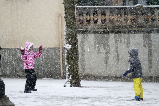 Two Kids Play Snow During Snowfall Editorial Stock Photo - Stock Image ...