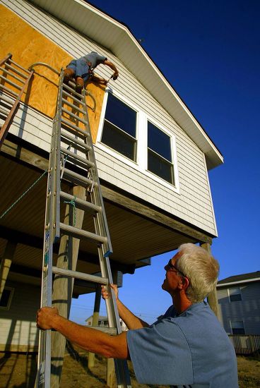 Jeff Barrow Bottom Holds Ladder His Editorial Stock Photo - Stock Image ...