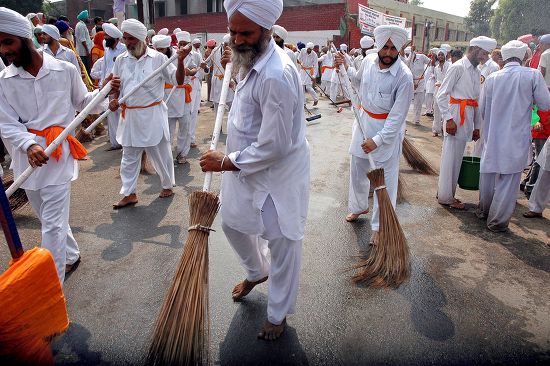 Sikh Devotees Clean Road Brooms Golden Editorial Stock Photo - Stock ...