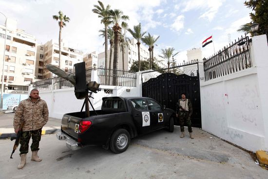 Libyan Security Officers Stand Front Egyptian Editorial Stock Photo ...