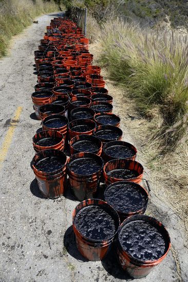 Filled Buckets Oil Sludge Pictured Near Editorial Stock Photo - Stock ...