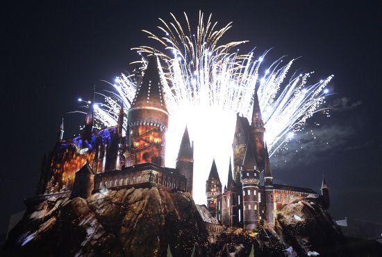 Fireworks Explode Above Castle Wizarding World Editorial Stock Photo ...
