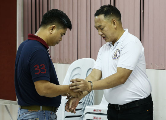 Filipino Police Officer L Puts Handcuffs Editorial Stock Photo - Stock ...