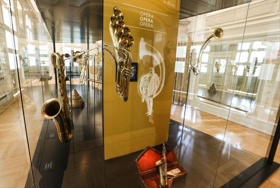 Saxophones Displayed Sax200 Exhibition Musical Instruments Editorial ...