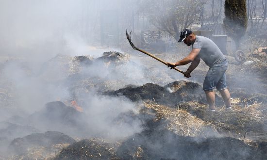 Farmer Hits Smouldering Straw Order Extinguish Editorial Stock Photo ...