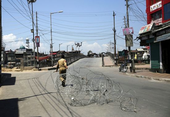 Policeman Carry Barbed Wire Lay Barricade Editorial Stock Photo - Stock ...