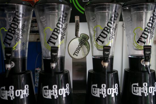 Tuborg Beer Towers Being Lined Restaurant Editorial Stock Photo - Stock ...