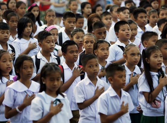 Filipino Pupils Sing National Anthem During Editorial Stock Photo ...