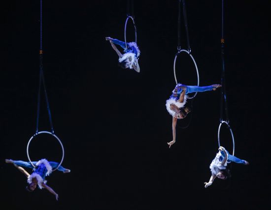 Acrobats Suspended Hula Hoops They Perform Editorial Stock Photo ...