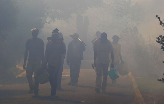 Firefighters Walk Through Thick Smoke Along Editorial Stock Photo ...