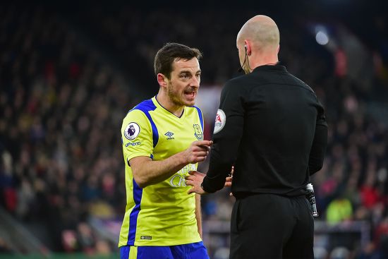 Everton Defender Leighton Baines Argues Referee Editorial Stock Photo ...