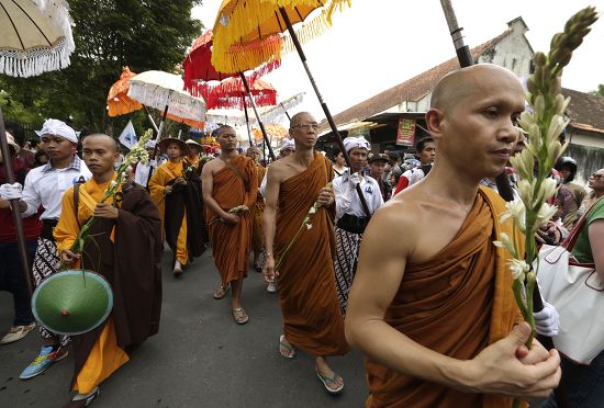 Buddhist Monks Mendut Temple Walk Towards Editorial Stock Photo - Stock ...