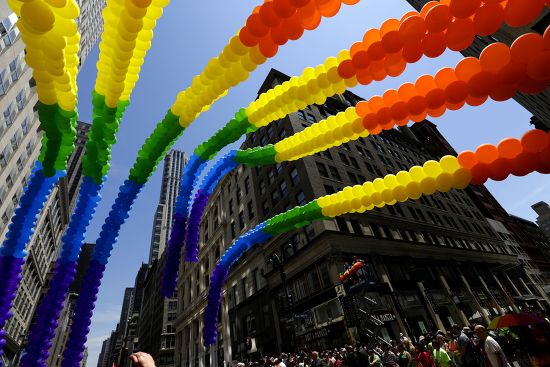 Rainbow Colored Balloons Float Over Fifth Editorial Stock Photo - Stock ...