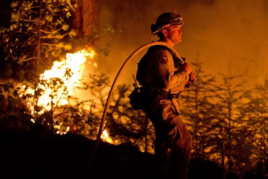 Firefighter Logan Heimeyer Keeps Watch Over Editorial Stock Photo ...