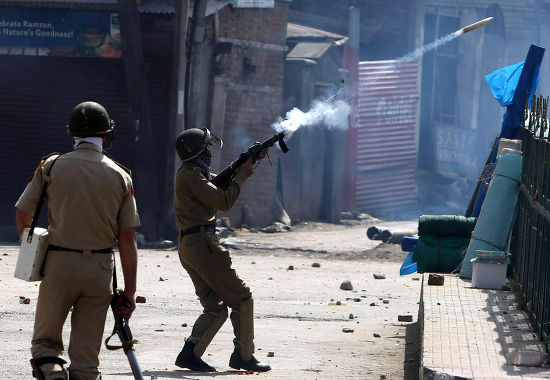 Indian Policeman Fires Tear Smoke Canister Editorial Stock Photo ...