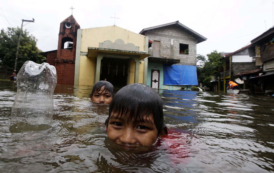 Filipino Children Swim On Flooded Street Editorial Stock Photo - Stock ...