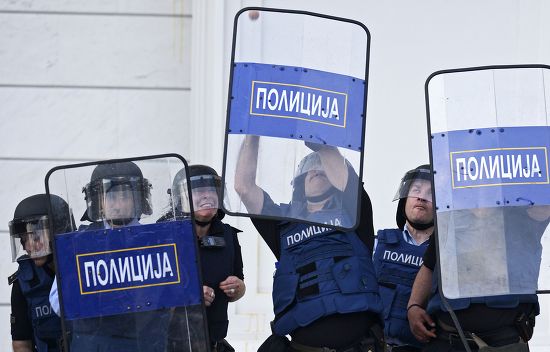Police Officers Take Cover Eggs Thrown Editorial Stock Photo - Stock ...