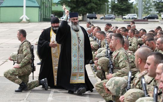 Soldiers Kneel Down Orthodox Priest Blesses Editorial Stock Photo ...